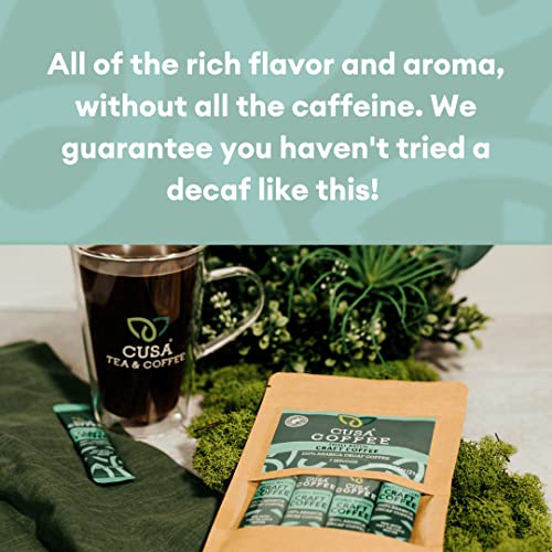 Cusa Tea & Coffee | Premium Instant 100% Arabica Decaf | Rainforest Alliance Certified Arabica Beans | Hot or Cold Brew Drink Mix Packets (30 Single Servings)