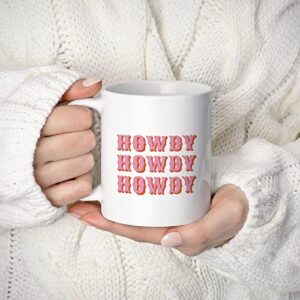 OGILRE Hot Pink Preppy Howdy Ceramic Double Side Printed Mug Cup,Trendy Preppy Cow Girl Cowgirl Hot Pink Coffee Milk Tea Mug Cup,Gifts For Teen Girls Teenage Girls - 11 oz