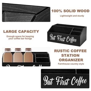 Coffee Station Organizer With 2 Coffee Tea Sign Stickers |Wooden Coffee Bar Bin Box, Farmhouse Coffee Caddy Countertop Decor, Coffee Pod Holder , Wooden Decor for Coffee Lover (Black)