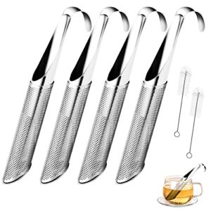 4 Pack Tea Infusers Tea Filter and 2 Brush, Stainless Steel Tea Infuser Stick Pipe Tfor Loose Tea Leaf Coffee, Seasonings and Spices，Fine Mesh Ball for Loose Tea Leaf Pincer Tea Ball Tea Filter