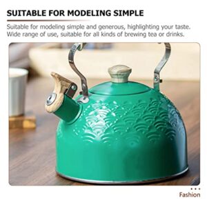 STOBAZA 2.5 Liter Whistling Tea Kettle Whistling Teapot Stainless Steel Tea Pots for Stove Top Whistling Boiling Kettle with Wood Pattern Handle for Tea, Coffee, Milk Tea Pot - Green