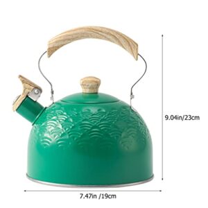 STOBAZA 2.5 Liter Whistling Tea Kettle Whistling Teapot Stainless Steel Tea Pots for Stove Top Whistling Boiling Kettle with Wood Pattern Handle for Tea, Coffee, Milk Tea Pot - Green