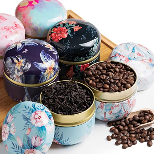 Tea Storage Container Tea tins WEMEGA Tea coffee Container capacity 10oz Candy Chocolate Sugar Spices Herbs and Spices Perfect For Keeping Dry and Storing Loose Tea Leaves 6pack