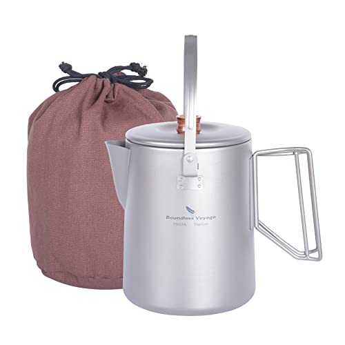 Boundless Voyage Titanium Camping Coffee Pot 1.5L Barista Kettle Coffee Maker Outdoor Traveling Campfire Stovetop Fast Brew Kettle, Capacity 50 Fl.Oz