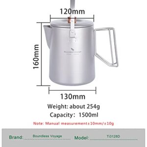 Boundless Voyage Titanium Camping Coffee Pot 1.5L Barista Kettle Coffee Maker Outdoor Traveling Campfire Stovetop Fast Brew Kettle, Capacity 50 Fl.Oz