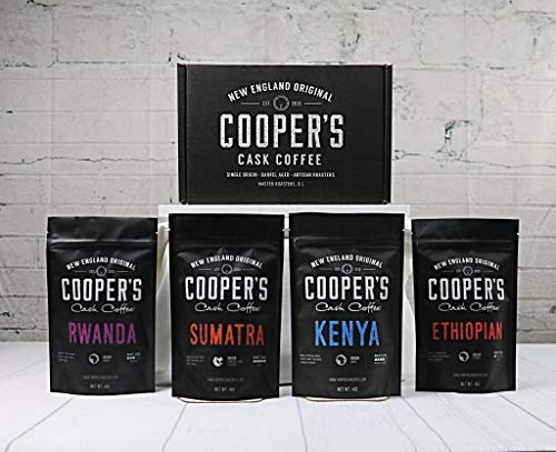 Gourmet Coffee Sampler Gift Box Set | Coffee 4 bags | 1lb Total | Sumatra Dark, Kenya AA Medium-Dark, Rwanda Medium, Natural Ethiopian Medium-Light, 1lb Total (Ground)