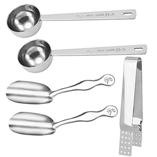 WoYous Tea Scoop, 5 Pcs Tea Scoop For Loose Tea Set Stainless Steel Silver Tea Measuring Spoon Tea Bag Squeezer and Small Tea Scoops for Home Tea Coffee Milk Sugar