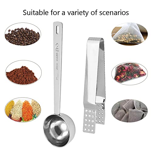 WoYous Tea Scoop, 5 Pcs Tea Scoop For Loose Tea Set Stainless Steel Silver Tea Measuring Spoon Tea Bag Squeezer and Small Tea Scoops for Home Tea Coffee Milk Sugar