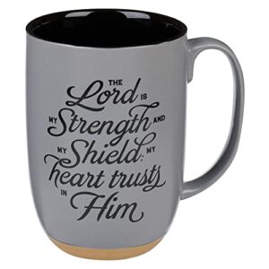 christian art gifts large ceramic coffee & tea scripture mug for men: lord is my strength – ps. 28:7 inspirational bible verse, microwave/dishwasher safe lead-free cup w/clay base, gray/black, 15 oz.