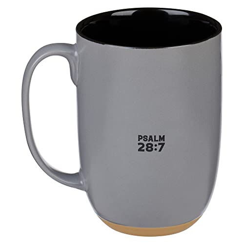 Christian Art Gifts Large Ceramic Coffee & Tea Scripture Mug for Men: Lord is My Strength - Ps. 28:7 Inspirational Bible Verse, Microwave/Dishwasher Safe Lead-Free Cup w/Clay Base, Gray/Black, 15 oz.