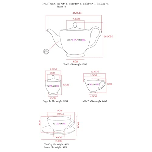 SDGH 15pcs European Style Bone China Coffee Set Golden Porcelain Tea Set Afternoon Teapot Sugar Bowl Milk Jug Coffeeware (Color : D)