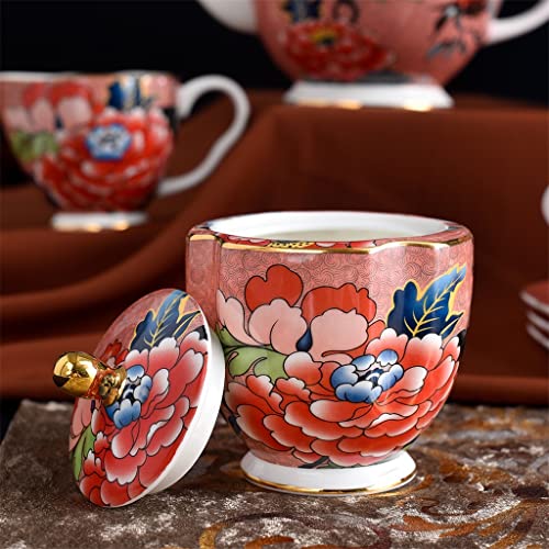 SDGH 15pcs European Style Bone China Coffee Set Golden Porcelain Tea Set Afternoon Teapot Sugar Bowl Milk Jug Coffeeware (Color : D)