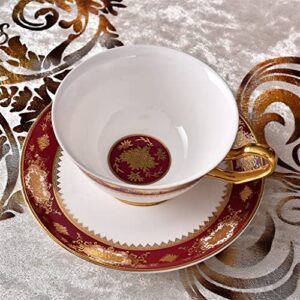 TREXD 15 Pcs Good Quality Bone China Red Stickers Coffee Set Relief Porcelain Tea Set