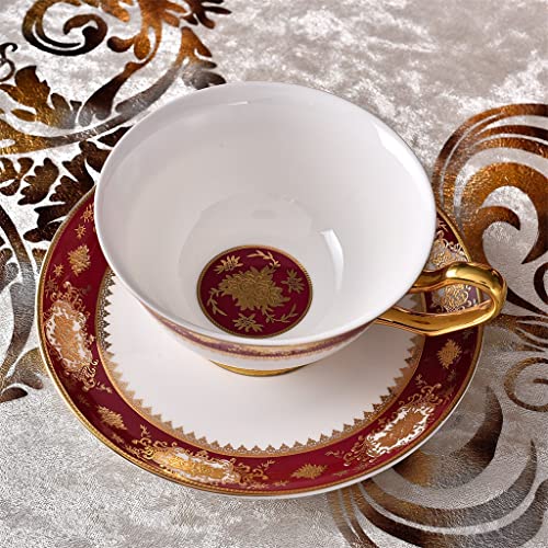 TREXD 15 Pcs Good Quality Bone China Red Stickers Coffee Set Relief Porcelain Tea Set