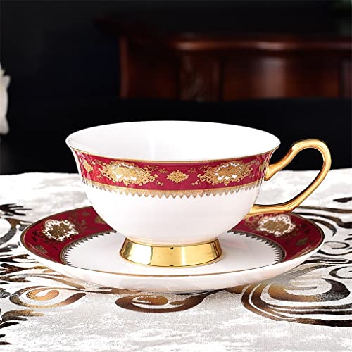 TREXD 15 Pcs Good Quality Bone China Red Stickers Coffee Set Relief Porcelain Tea Set