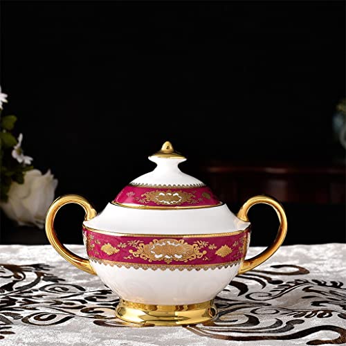 TREXD 15 Pcs Good Quality Bone China Red Stickers Coffee Set Relief Porcelain Tea Set