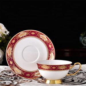 TREXD 15 Pcs Good Quality Bone China Red Stickers Coffee Set Relief Porcelain Tea Set