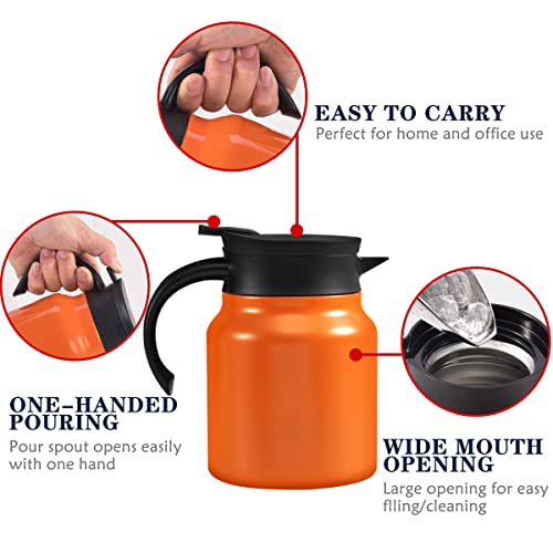 34oz Thermal Coffee Carafe with Tea Infuser/Smart Double Walled Vacuum Thermos with LED Display/Stainless Steel Tea Carafe/Tea Pot /12 Hour Heat & 24hr Cold Retention (Orange)