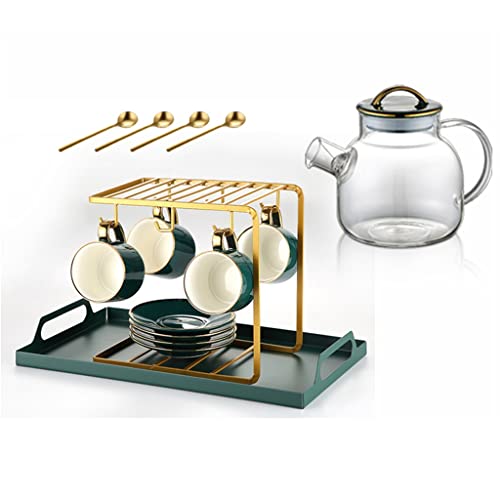 CXDTBH Tea Cup Glass Kettle European Household Ceramic Nordic Coffee Cup And Saucer Utensils Afternoon Tea Set (Color : D, Size : As the picture shows)