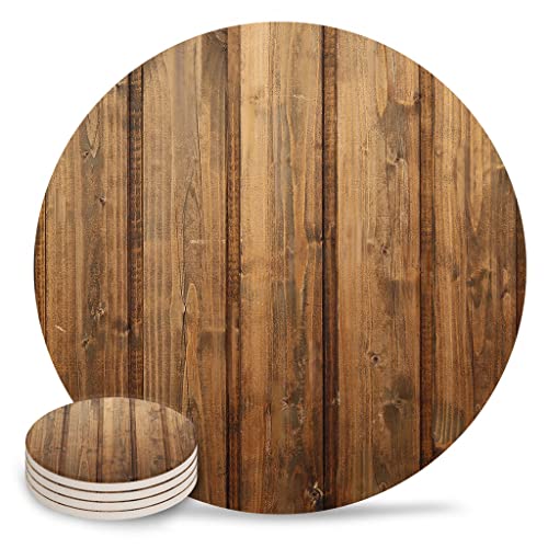 QUANJJ Retro Wood Grain Plank Texture Ceramic Coaster Set Coffee Tea Cup Coasters Kitchen Accessories Round Placemat (Color : D, Size : 6pcs)