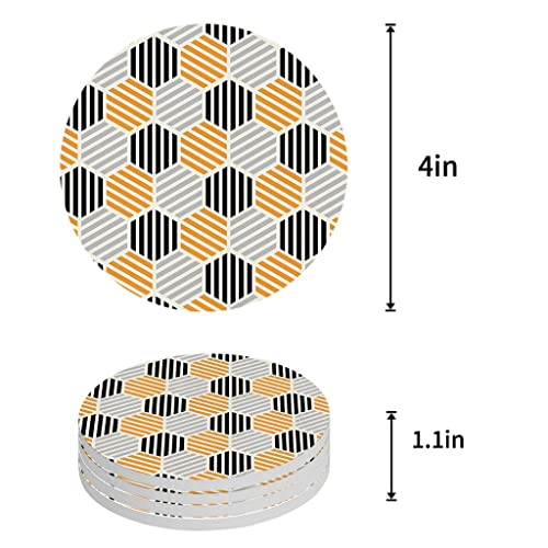 QUANJJ Art Hexagon Stripes Coasters Ceramic Set Round Absorbent Drink Coaster Coffee Tea Cup Placemats Table Mat (Color : D, Size : 6pcs)