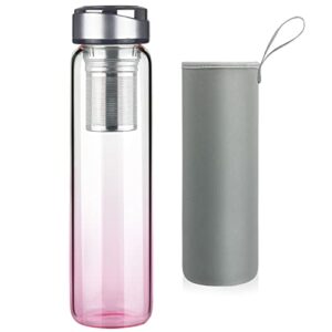 SHBRIFA 32oz Glass Water Bottle With Tea Infuser - Glass Tea Tumbler With Neoprene Sleeve - Tee Infusers For Loose Leaf Tea, Fruit, Coffee, Flavored Water (Gradient Pink1)