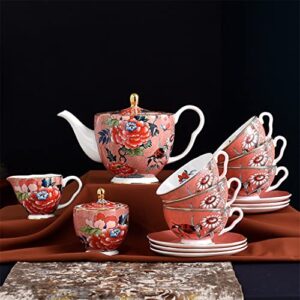 dnats 15pcs european style bone china coffee set golden porcelain tea set afternoon teapot sugar bowl milk jug coffeeware (color : e)