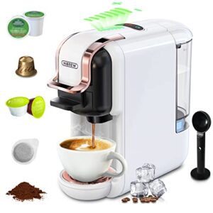 compact coffee maker for single pods, hibrew 5-in-1 espresso machine for kcup*/nes* original/dg*/ese pod/espresso powder compatible, cold/hot mode, 20 oz removable reservoir, led bars indicator,19 bar