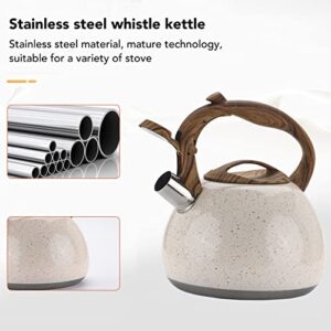 YEmirth 3L Whistling Tea Kettle, Tea Pots for Stove Top Food Grade Stainless Steel with Wood Pattern Folding Handle, Loud Whistle Kettle for Tea, Coffee