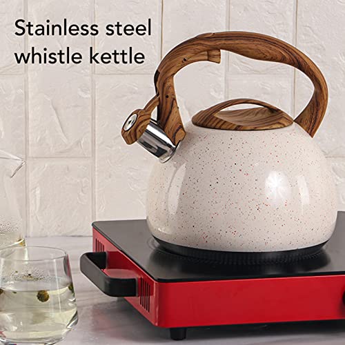 YEmirth 3L Whistling Tea Kettle, Tea Pots for Stove Top Food Grade Stainless Steel with Wood Pattern Folding Handle, Loud Whistle Kettle for Tea, Coffee