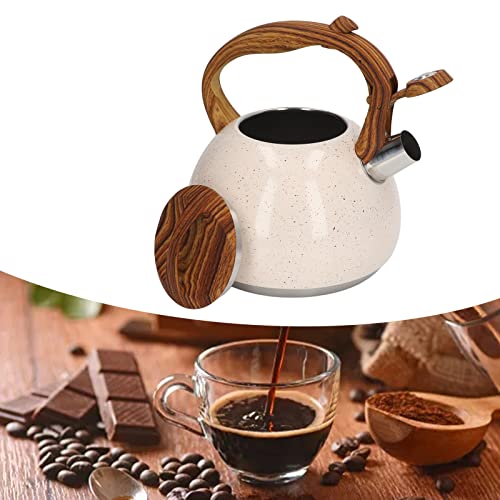 YEmirth 3L Whistling Tea Kettle, Tea Pots for Stove Top Food Grade Stainless Steel with Wood Pattern Folding Handle, Loud Whistle Kettle for Tea, Coffee