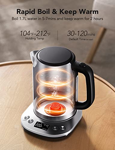 Govee Life Smart Electric Kettle Temperature Control, WiFi Electric Tea Kettle with Alexa Control, 1500W Rapid Boil, 2H Keep Warm, 1.7L BPA Free Stainless Steel Water Boiler for Tea, Coffee, Oatmeal