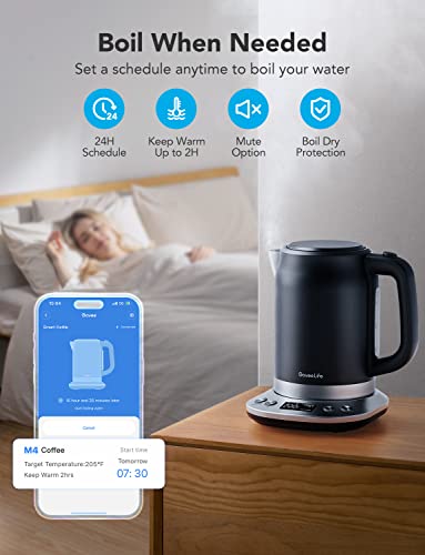 Govee Life Smart Electric Kettle Temperature Control, WiFi Electric Tea Kettle with Alexa Control, 1500W Rapid Boil, 2H Keep Warm, 1.7L BPA Free Stainless Steel Water Boiler for Tea, Coffee, Oatmeal