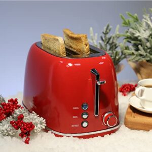 Toaster 2 Slice Stainless Steel Toaster Retro with 6 Bread Shade Settings, Bagel, Cancel, Defrost Function, 2 Slice Toaster with Extra Wide Slot, Removable Crumb Tray, Red