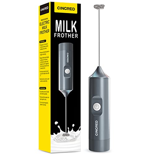 Cincred Milk Frother - Hand Operated Battery Powered Frother for Coffee, Electric Whisk, Foam Maker and Drink Mixer for Your Latte, Cappuccino, Frappe, and Hot Chocolate (Gray)