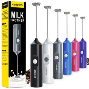 cincred milk frother – hand operated battery powered frother for coffee, electric whisk, foam maker and drink mixer for your latte, cappuccino, frappe, and hot chocolate (gray)