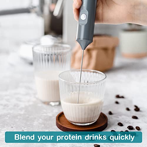 Cincred Milk Frother - Hand Operated Battery Powered Frother for Coffee, Electric Whisk, Foam Maker and Drink Mixer for Your Latte, Cappuccino, Frappe, and Hot Chocolate (Gray)