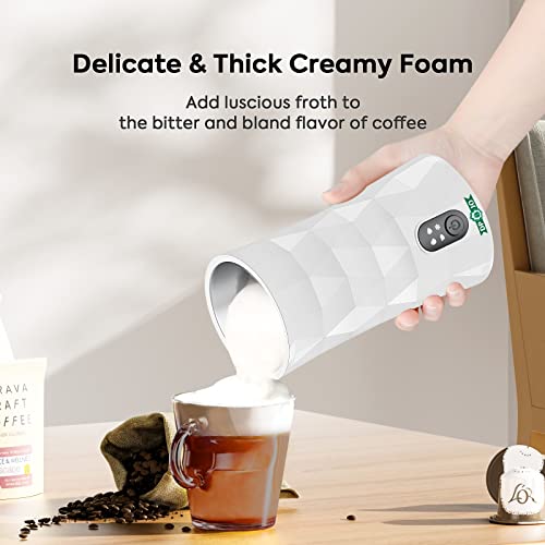 DPJO Milk Frother, 4-in-1 Electric Frother for Coffee, Auto Shut-Off, Non-Slip Stylish Design, Silent Operation, Hot & Cold Milk Steamer with Temperature Control, for Latte, Cappuccino (White)