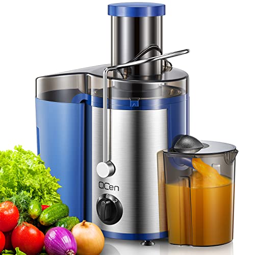 Juicer Machine, 500W Centrifugal Juicer Extractor with Wide Mouth 3” Feed Chute for Fruit Vegetable, Easy to Clean, Stainless Steel, BPA-free, by QCen (Blue)