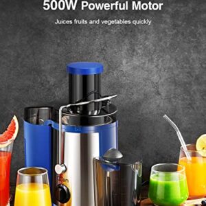 Juicer Machine, 500W Centrifugal Juicer Extractor with Wide Mouth 3” Feed Chute for Fruit Vegetable, Easy to Clean, Stainless Steel, BPA-free, by QCen (Blue)