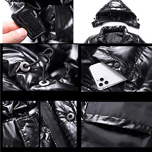 HINDOLA Mens Down Coats Removable Hood Winter Thicken Warmth Puffer Jacket Shiny Fashion Waterproof Parka Coat Outerwear