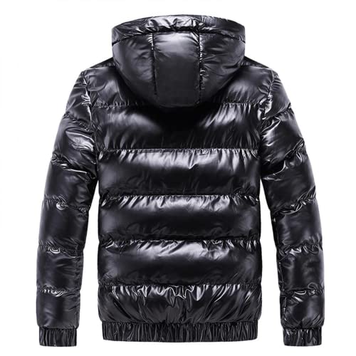 HINDOLA Mens Down Coats Removable Hood Winter Thicken Warmth Puffer Jacket Shiny Fashion Waterproof Parka Coat Outerwear