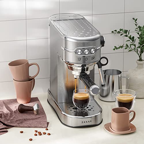 JASSY Espresso Machine Latte Makers 20 Bar Cappuccino Machines with Milk Frother for Espresso/Cappuccino/Latte for Home Brewing with 35 oz Removable Water Tank/Full Stainless Steel /1450W