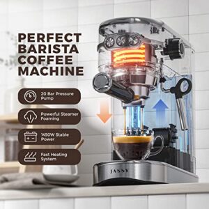 JASSY Espresso Machine Latte Makers 20 Bar Cappuccino Machines with Milk Frother for Espresso/Cappuccino/Latte for Home Brewing with 35 oz Removable Water Tank/Full Stainless Steel /1450W