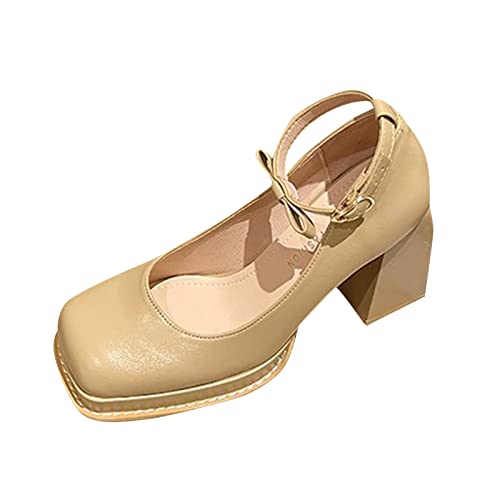 Women Casual Shoes Fashion Square Toe High Heel Thick Heel Square Heel Comfortable Simple Spring New Pattern Shoes Women Casual Shoes Slip on Khaki