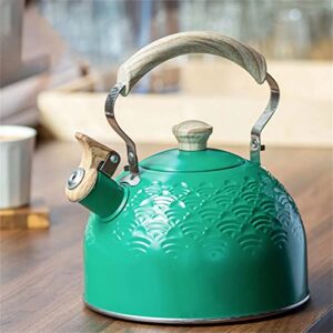 2.5L Large Capacity Whistling Tea Kettle Stainless Steel Teapot with Anti Scald Handle Stove Top Whistling Tea Kettle for Tea, Water,Coffee, Milk,for Gas Stove Induction Cooker(Green)