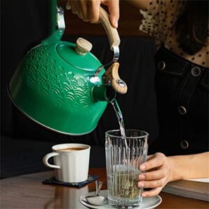 2.5L Large Capacity Whistling Tea Kettle Stainless Steel Teapot with Anti Scald Handle Stove Top Whistling Tea Kettle for Tea, Water,Coffee, Milk,for Gas Stove Induction Cooker(Green)