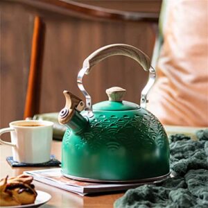 2.5L Large Capacity Whistling Tea Kettle Stainless Steel Teapot with Anti Scald Handle Stove Top Whistling Tea Kettle for Tea, Water,Coffee, Milk,for Gas Stove Induction Cooker(Green)