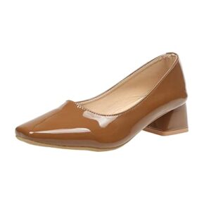 women casual shoes fashion square toe office shoes comfortable square heel thick heel slip on slip on womens shoes business casual brown