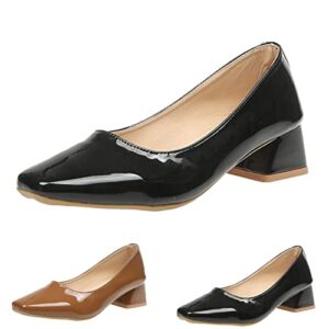 Women Casual Shoes Fashion Square Toe Office Shoes Comfortable Square Heel Thick Heel Slip On Slip on Womens Shoes Business Casual Brown